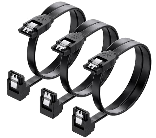 Cable Matters 3-Pack 6 Gbps Right Angle SATA Cables - 18 Inches, 90 Degree SATA 3 Cable for SSD & HDD, Black