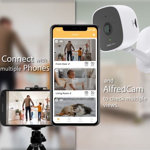 AlfredCamera Indoor Security Bullet Camera (White) - AlfredCam, Plug-in Baby Monitor/Pet Cam- 1080P, Night Vision, Wide-Angle View, Continuous Recording & Stick-On Mount - Works with Alfred Camera App