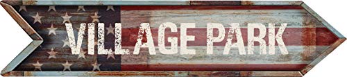 ANY AND ALL GRAPHICS Village Park City 4"x18" Patriotic American Flag Arrow Shaped Rustic Antique Vintage Look Composite Aluminum Novelty décor Sign.