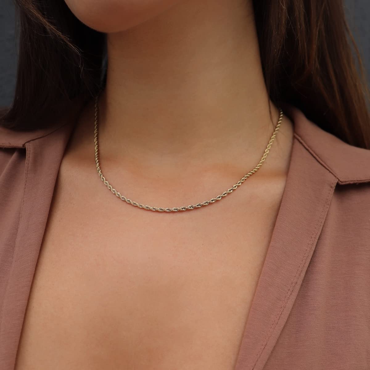 2MM Rope Chain Necklace 16" - Gold Men Women Gifts (18)