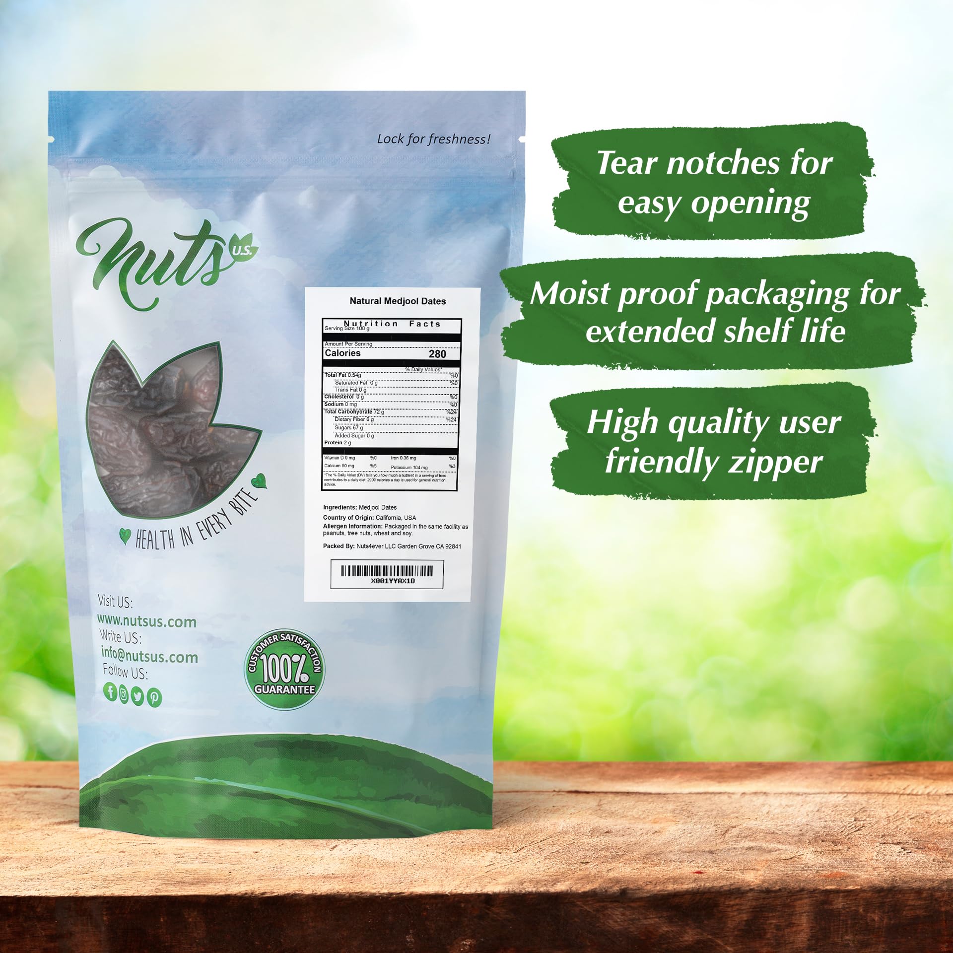 NUTS U.S. - Natural Medjool Dates | Grown In California Desert | Juicy and Sweet | No Added Sugar and Preservatives | Chewy Texture and No Ugly Dates | All Natural Dates!!! (2 LBS)