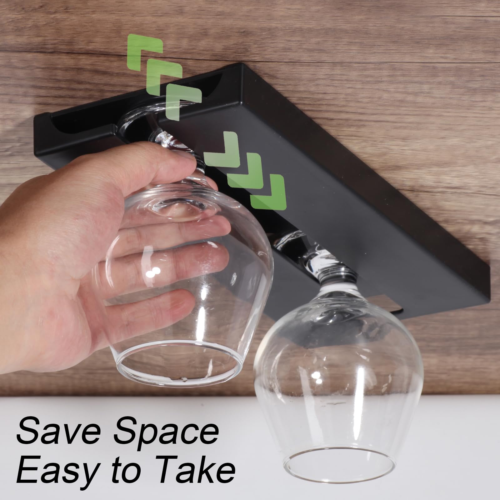 DESONAUT Wine Glass Holder,2 Pack Black Wine Glass Rack Punch-free Under Cabinet Wine Glass Holder Hanging Plastic Stemware Rack