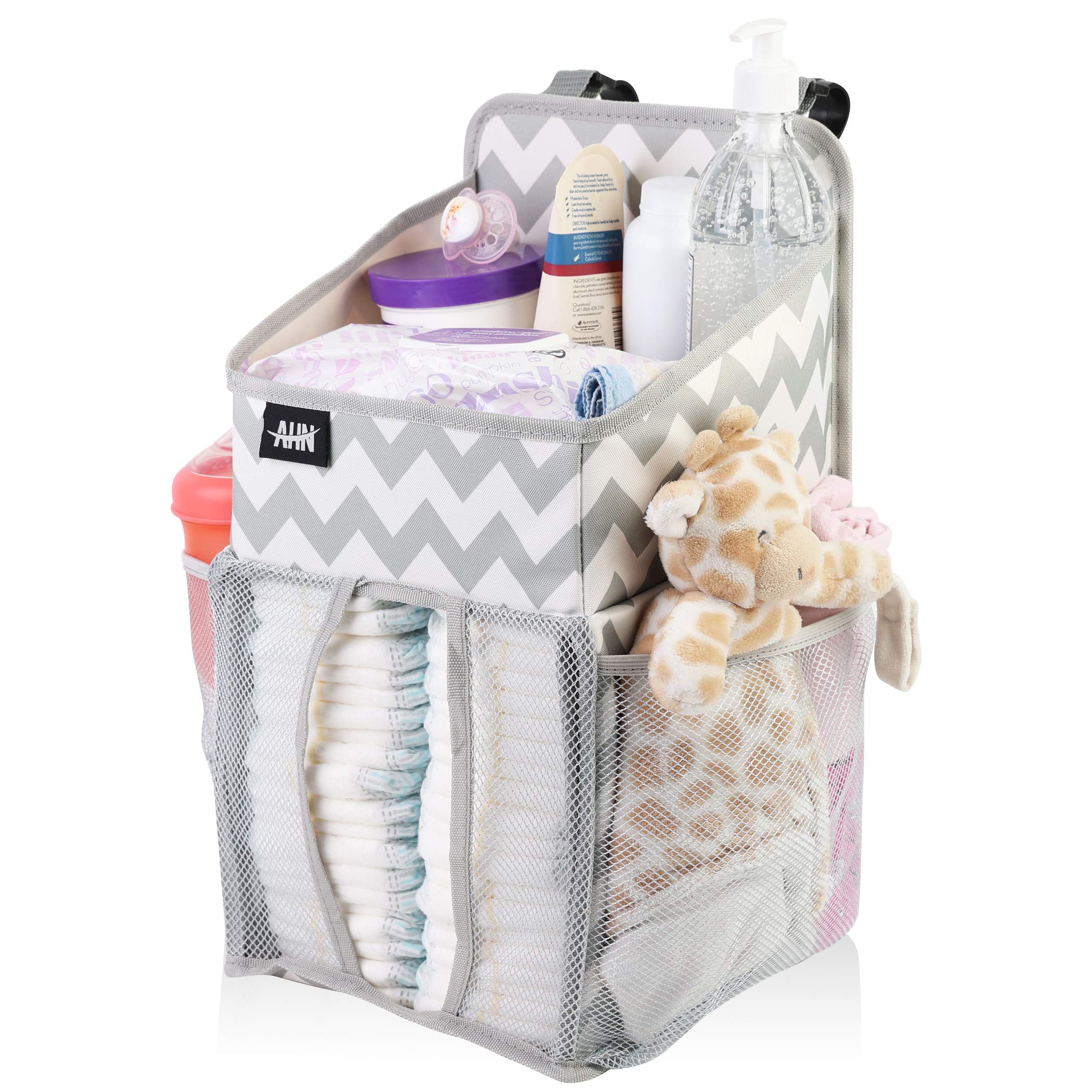 Hanging Diaper Caddy Organizer, Playard Nursery Organizer, Nursery Organizer Baby Diaper Caddy, Diaper Stacker for Changing Table, Crib, Baby Shower Gifts for Newborn, Chevron (Large, Chevron)