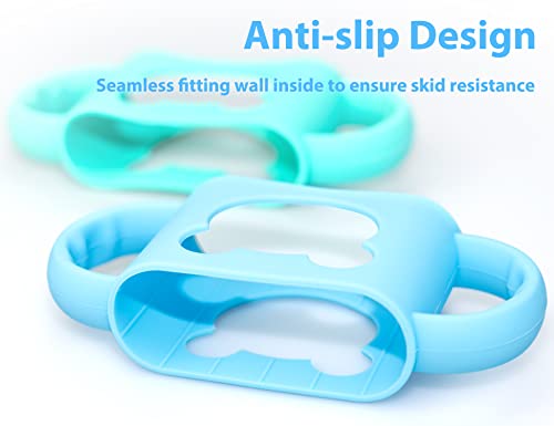 Baby Bottle Handles, Durable Food Grade Silicone Transitional Sippy Cup Handle Grip for Wide-Neck Baby Bottles, Cute Bear Design, Pack of 2, Blue & Turquoise