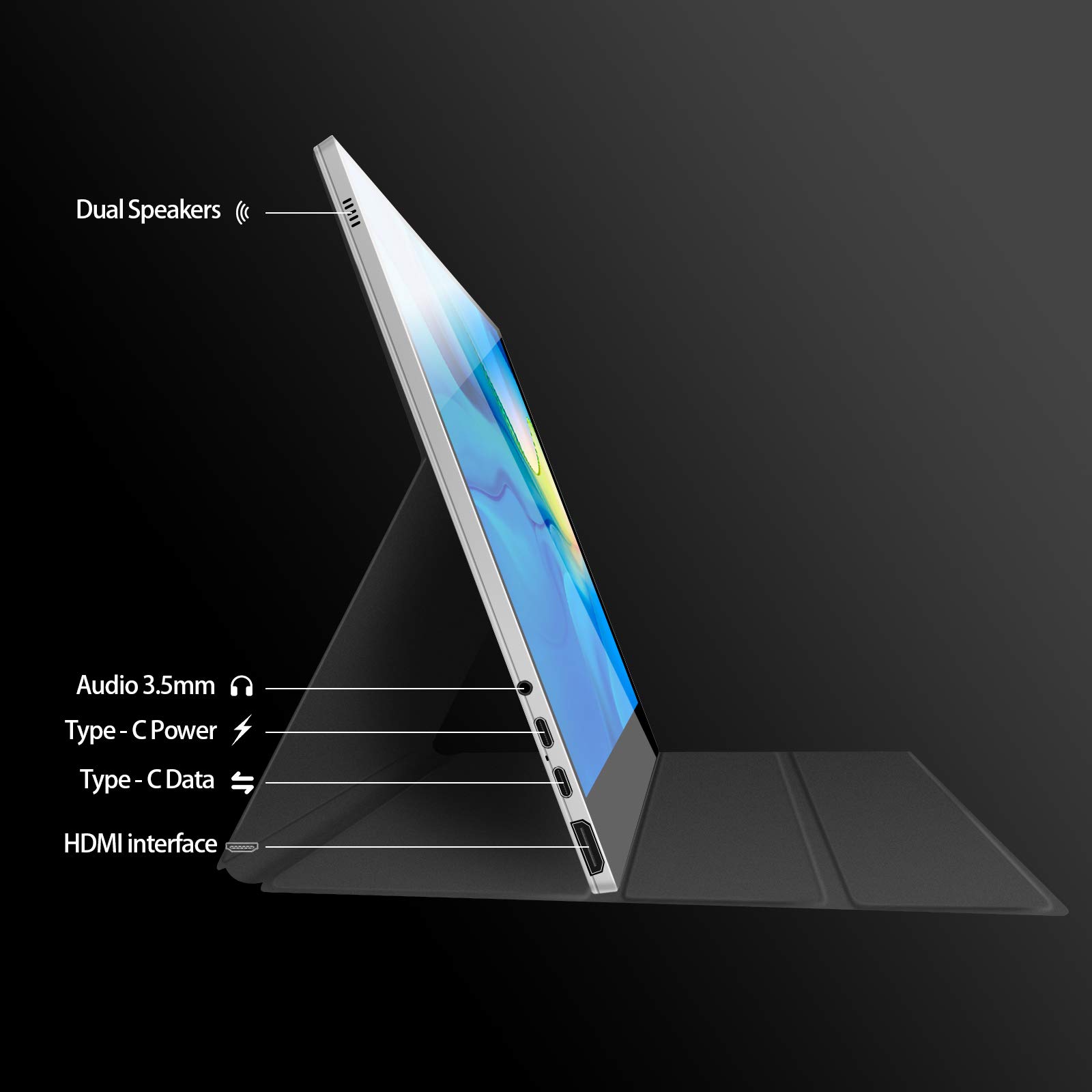 ULBRE Portable Monitor 15.6 Inch Full HD 1080P IPS Screen USB-C HDMI Portable Monitor for Laptop PC MAC Phone Xbox PS4 Gaming, External Display with Leather Case
