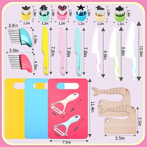 6 Pieces Wooden Kids Safe Knife Set, Parent-Child Games Exercise Hands-On Ability, Include Wood Kids Safe Knife, cake scraper, Plastic potato slicer，Serrated Edges Plastic Toddler Knife