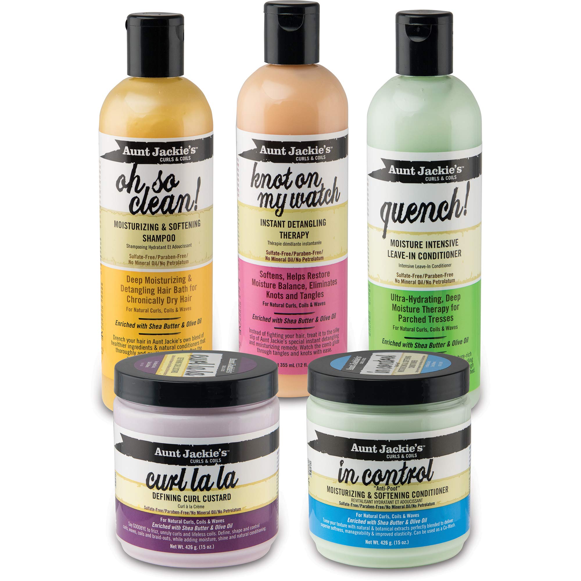 Aunt Jackie's Curls and Coils Oh So Clean Deep Moisturizing and Softening Hair Shampoo for Natural Curls, Coils and Waves, Enriched shea Butter, 12 oz