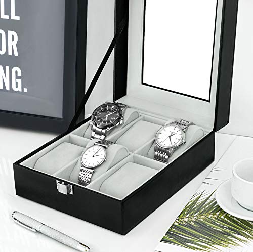 Oyydecor Watch Box 6 Slots PU Leather Case Organizer Wooden Storage Organizer for Storage and Display Men's & Women's Gift Business