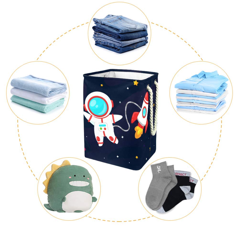 Laundry Hamper Space Traveler Rocket Cartoon Kids Collapsible Storage Basket for Nursery Playroom 19x11.8x16in