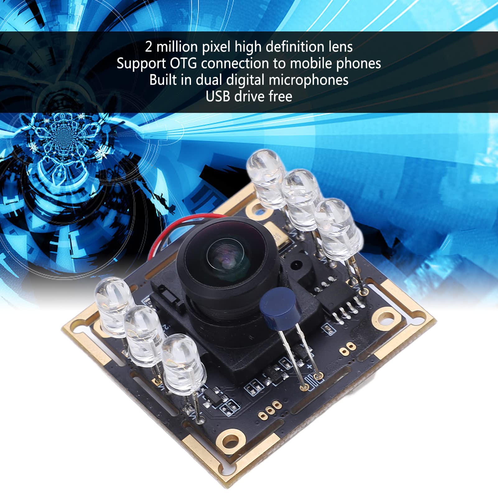 2MP USB Camera Module, 30FPS MJPEG OTG Connection IR Cut Autofocus Camera Module Drive with 2 Digital Microphones for Industrial Computers