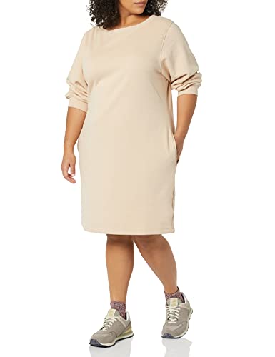 Amazon Essentials Women's Relaxed Fit French Terry Blouson Sleeve Crewneck Sweatshirt Dress (Available in Plus Size), Beige, 4X