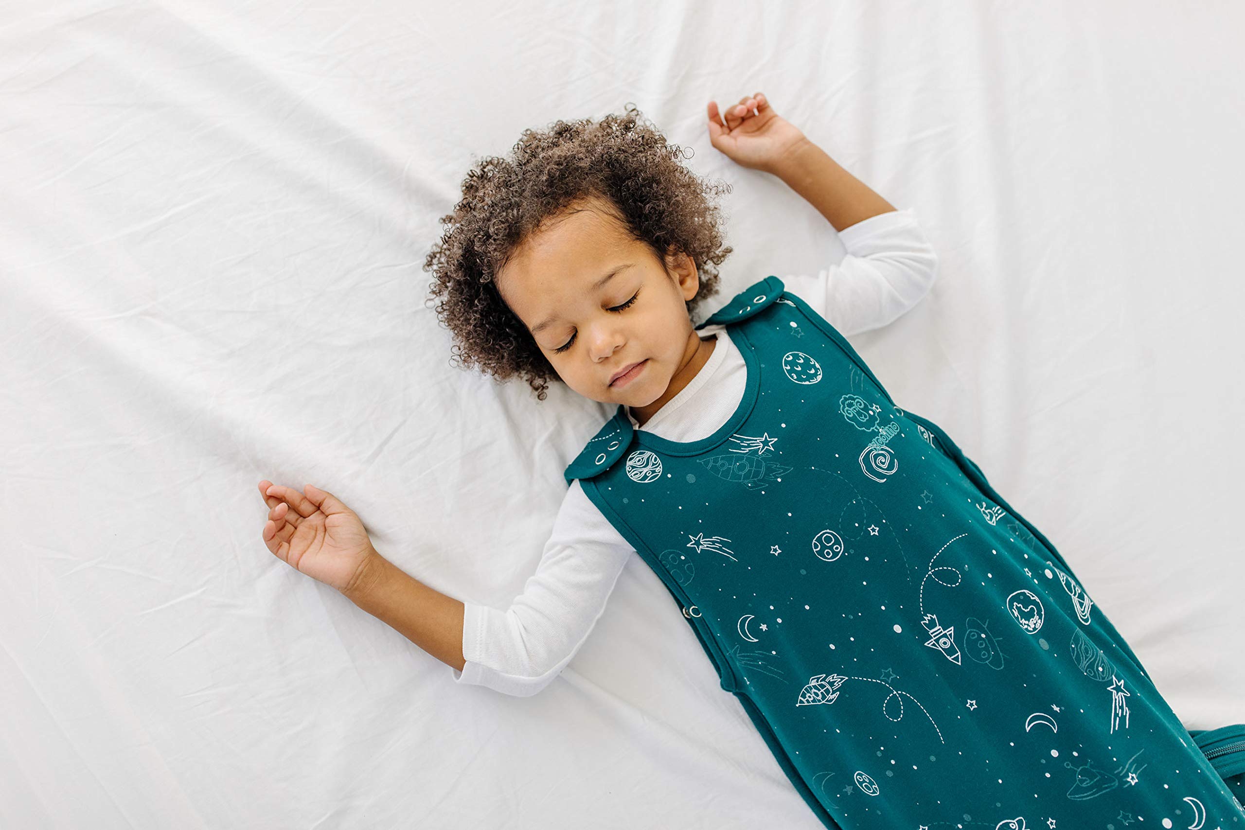 Woolino 4 Season Toddler Sleeping Bag, Merino Wool and Organic Cotton Baby Sleep Bag Sack, 2-4 Years, Space (Glow In The Dark)
