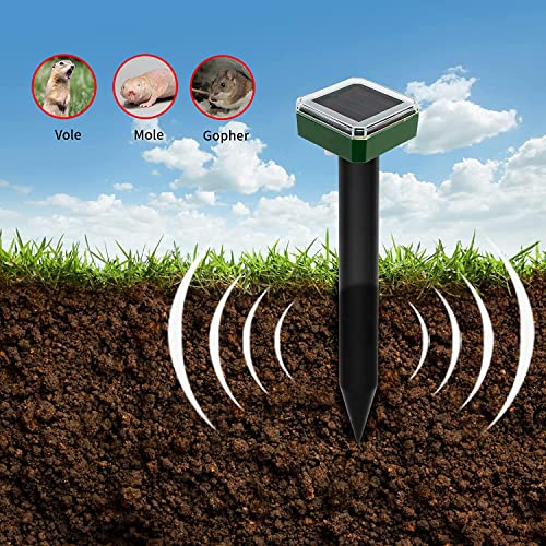 6 PK Solar Mole Repellent Outdoor Ultrasonic Gopher Control Spikes, Groundhog Repeller Snake Rodent Gopher Spikes Chaser Pest (6)