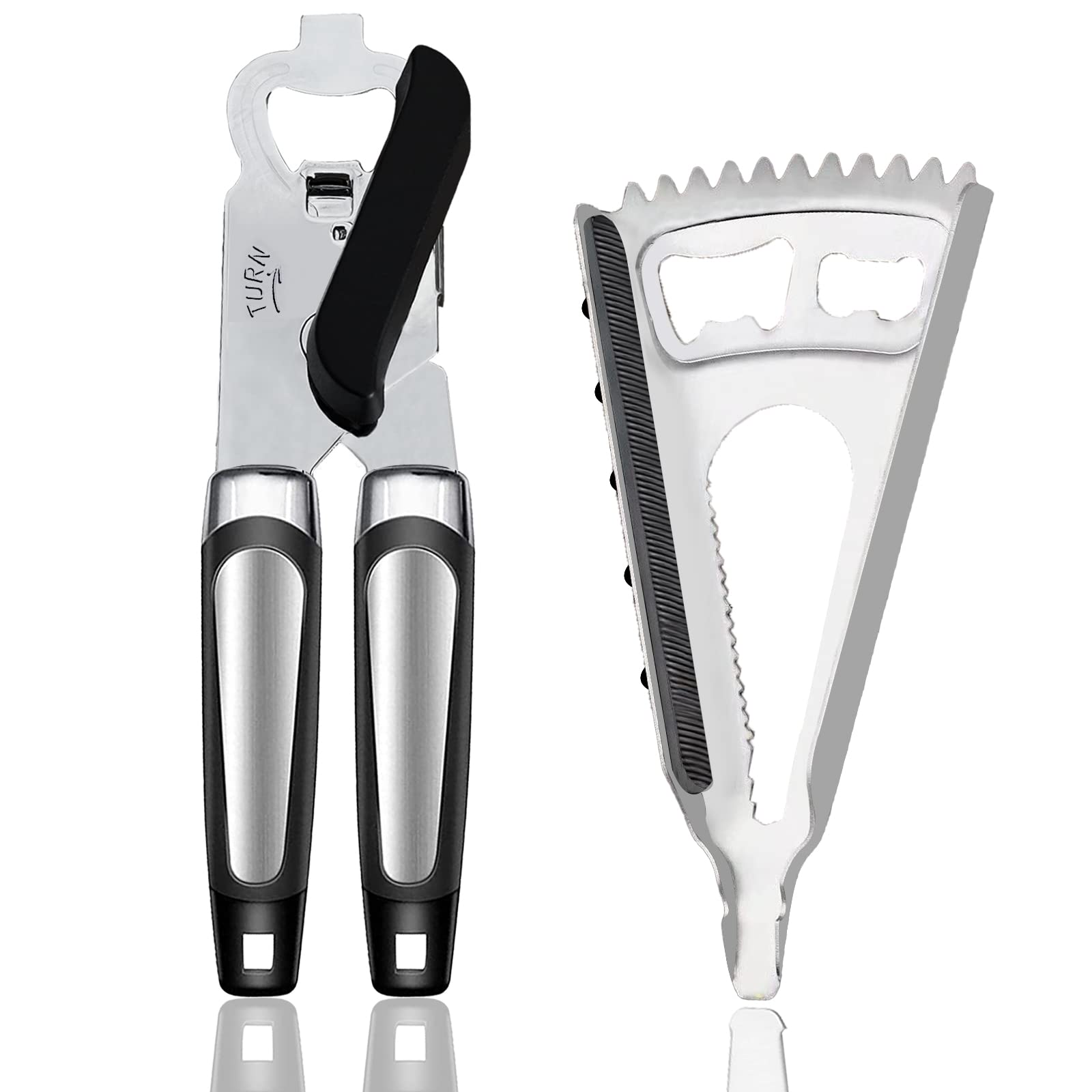 2PCS Can Opener Manual and Jar Opener for Weak Hands or Seniors with Arthritis, Manual Can Opener Smooth Edge Cutting No More Jagged Edges, 5 in 1 Jar Opener for Seniors with Arthritis