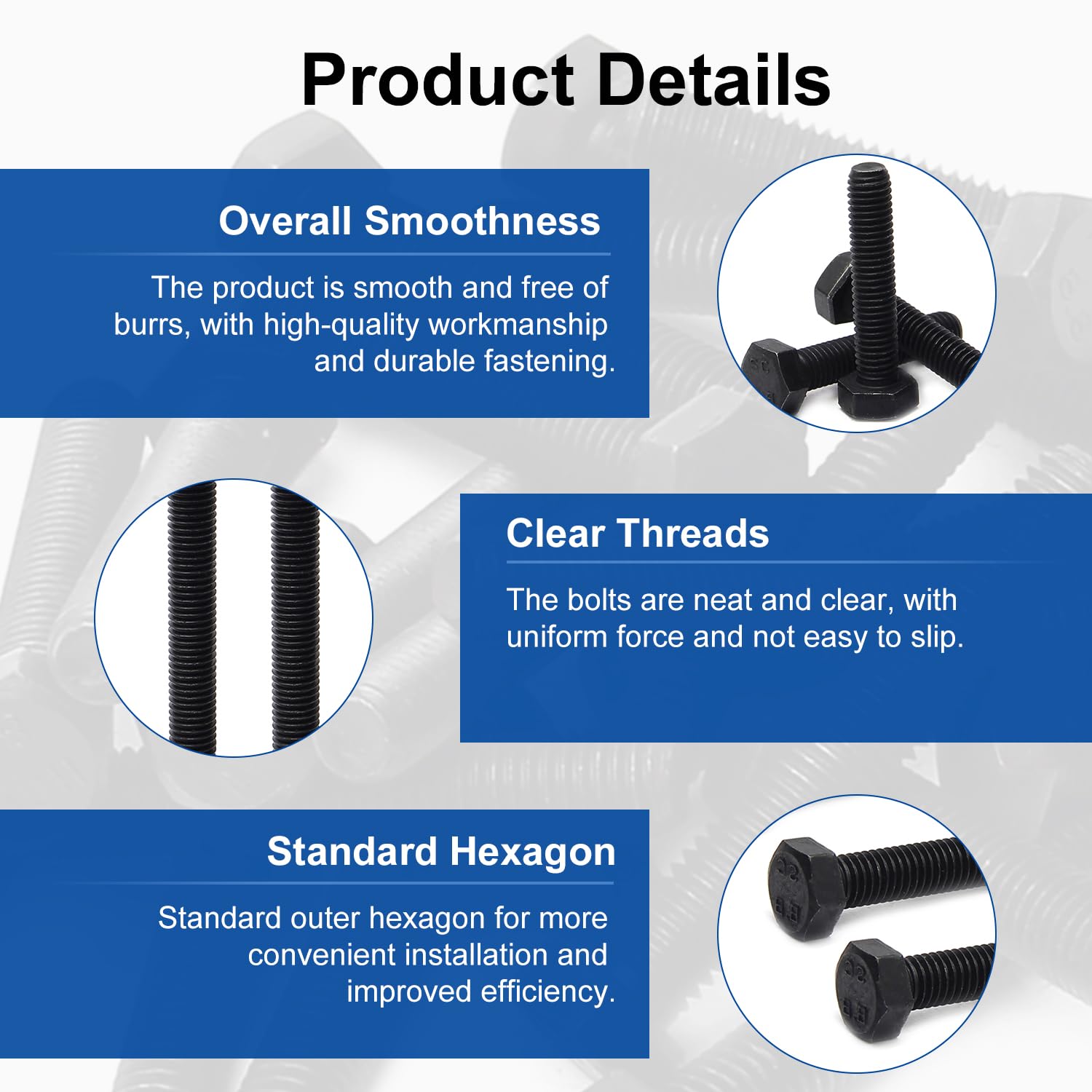 MroMax 2Pcs M12 x 60mm Hex Head Screw Bolt, Carbon Steel Grade 8.8, Black Oxide Finish, Full Thread, Hexagon Head Bolts for Furniture Repair