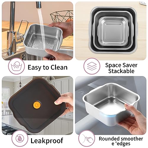 BEFOY Stainless Steel Food Storage Containers with Lids 1100ML* 3 Food Lunch Box Containers Leak-proof Light Easy Set with Air Vent Snack Boxes for People, Kitchen Storageā¦