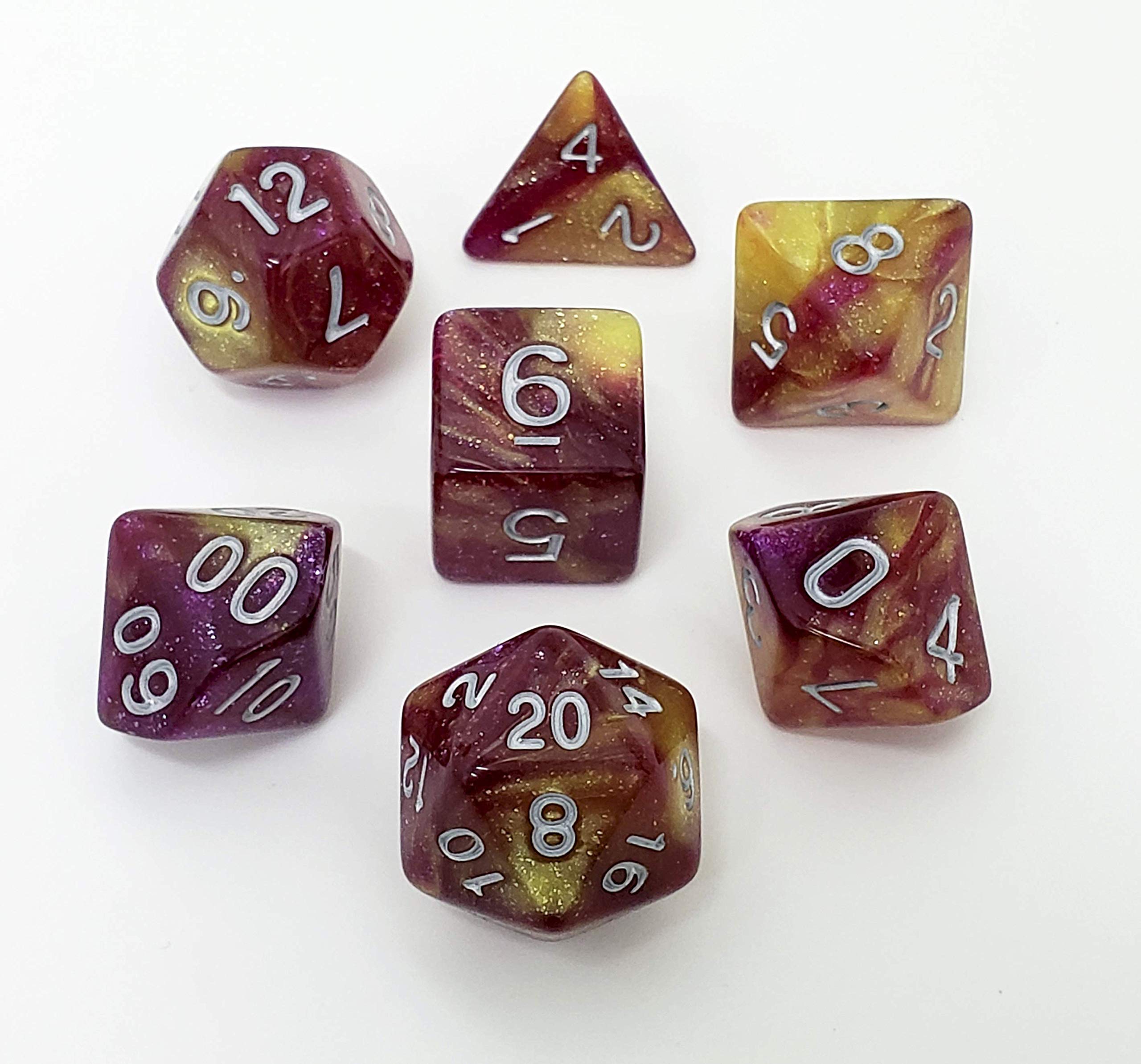 Astral Apocalypse - 7 Piece Polyhedral DND Dice Set by D20 Collective - Maroon & Yellow Swirled Dice for Table Top Dungeons and Dragons RPGs and Gaming - Glittery Multicolored Acrylic D&D Dice Sets