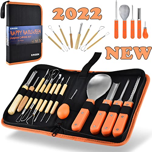 ERKOON 13 Pieces Halloween Pumpkin Carving Kit Professional Stainless Steel Carving Tools Set with Carrying Case Pumpkin Cutting Sculpting Tool for Halloween Decoration Jack-O-Lanterns
