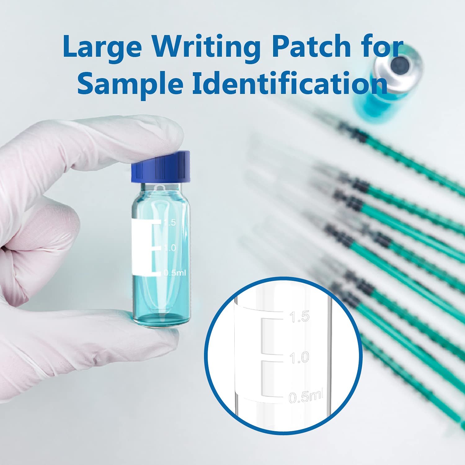 2mL Autosampler Vials with Caps, Lab Amber Vial 1000 PCS, 9-425 HPLC Vials with Blue Screw Caps, Writing Patch, Graduation, Red PTFE & White Silicone