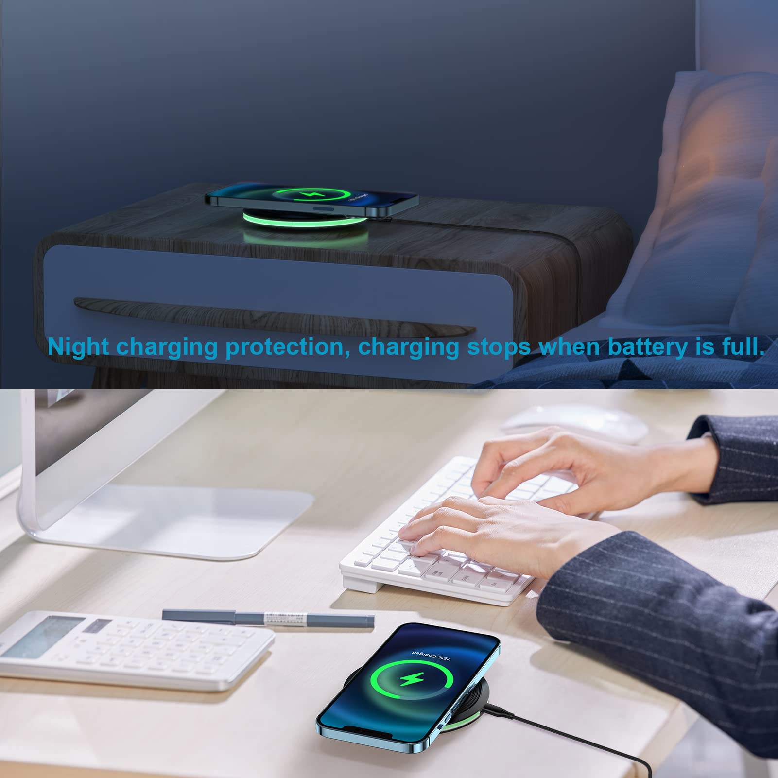 2Pack 15W Fast Wireless Charger for Samsung S24 S23 S22 S21 S20 S10 Z Fold Flip 6, Google Pixel 8, 7 Pro, 7, 6, 6 Pro, 5, 4, 4 XL, 3, 3 XL, Pixel Buds, iPhone 15 14 13 12 11 Mini Pro Max, Charging Pad
