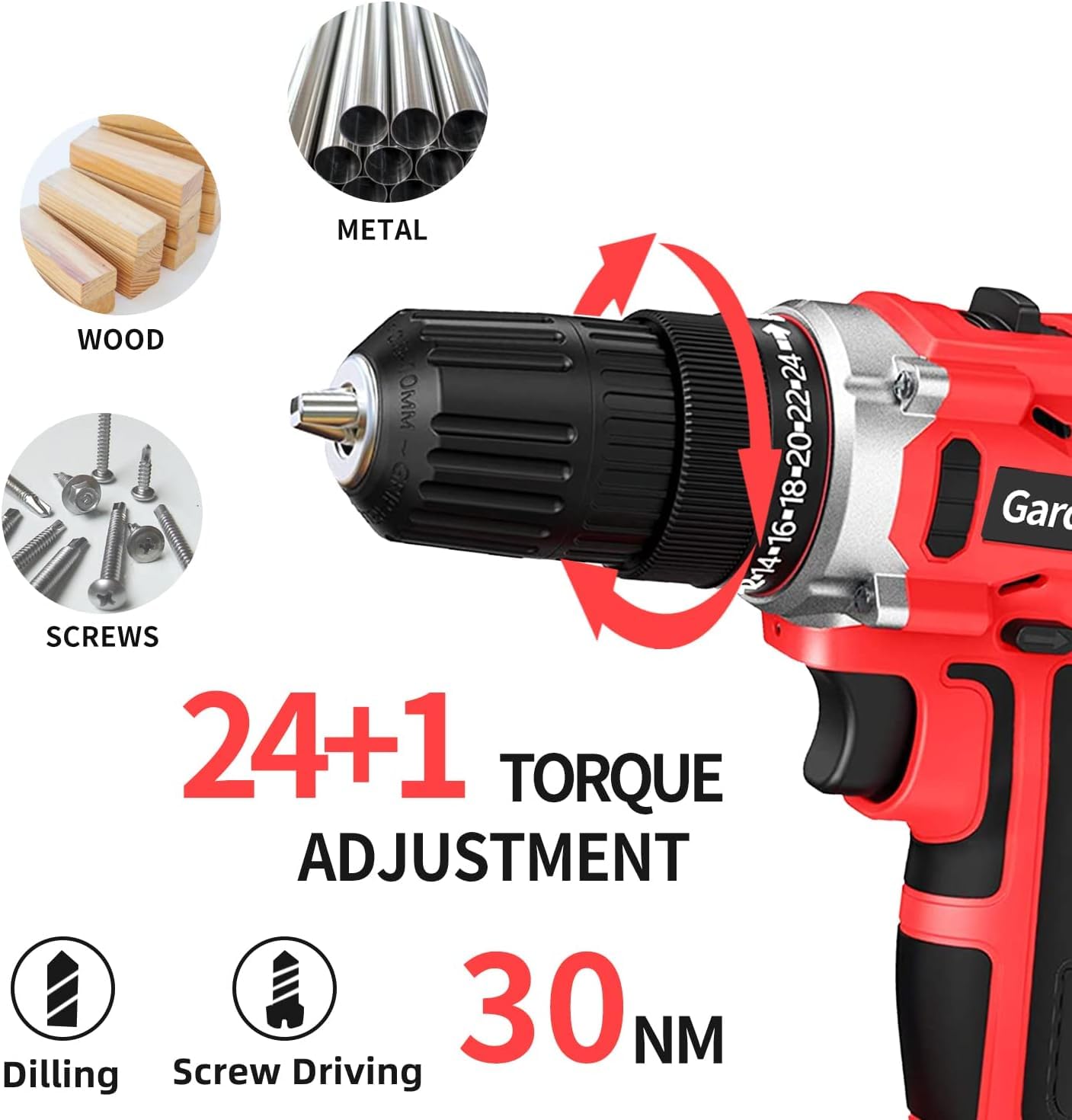 Cordless Power Drill Set - 21V Electric Drill Driver Kit with Battery and Fast Charger, 2 Variable Speed Control, 3/8-Inch Keyless Chuck and 24+1 Torque Setting