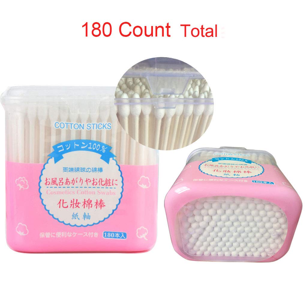 Paper Stick Cotton Swabs/180CT - Double Tipped Compact Quality Cotton Heads - Strong Toughness Handle - Multipurpose, Safe, Highly Absorbent (1 Pack)