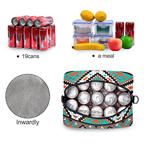 Moudou Aztec Geometric Lunch Bag Reusable Insulated Cooler Lunch Tote Bag with Adjustable Shoulder Strap for Office Work School Picnic Travel