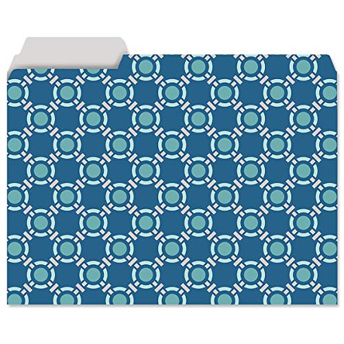 Coastal Blues File Folder Value Pack - Set of 24 File Folders with Staggered Tabs, 6 Designs, Graphic Geometric Print, Office Supplies, Letter Size, 9 ½ x 11 ¾ Inches