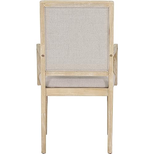 5-Piece Extendable Dining Table Set with Upholstered Chairs and Armrests, Two-Size Round to Oval Butterfly Leaf Wood Table, Natural Wood