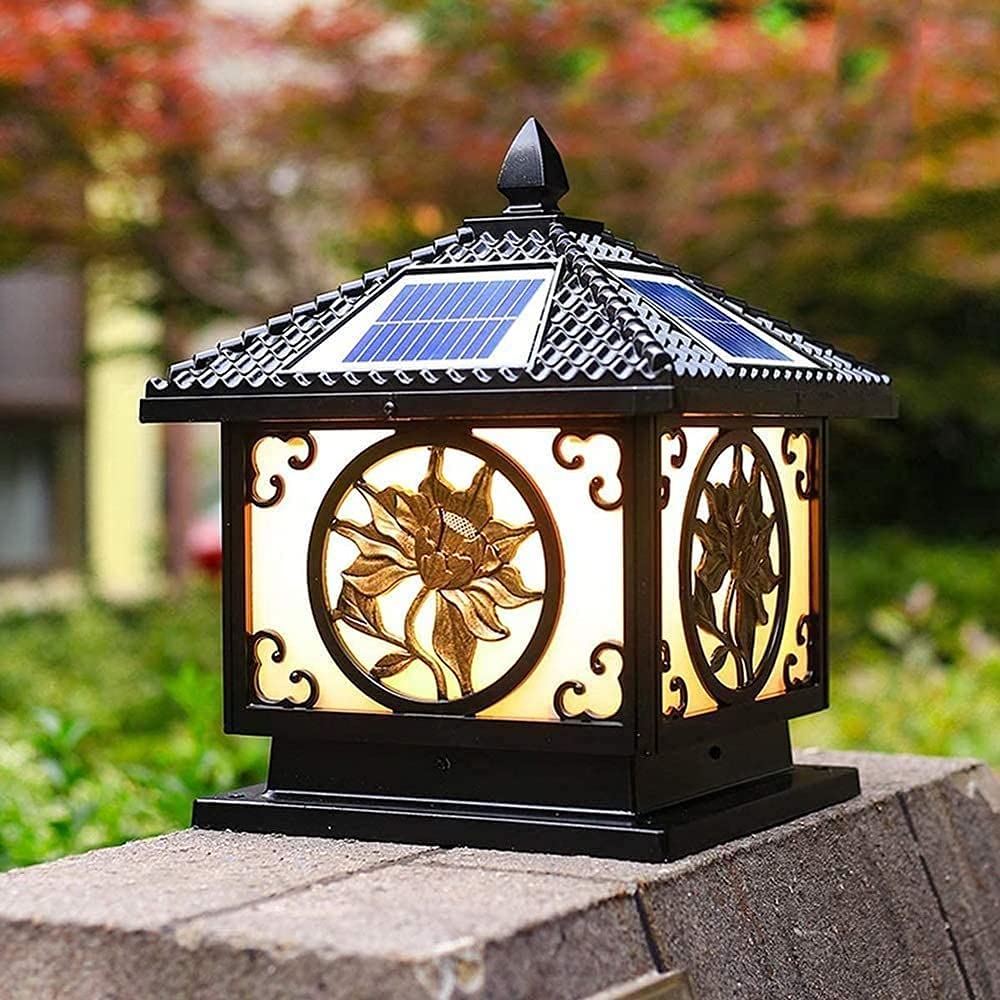 BOOHR Solar Post Lights, Chinese Pillar Light, 2-Color Adjustable, IP65 Waterproof Outdoor Post Lamp for Home Garden Courtyard Villa