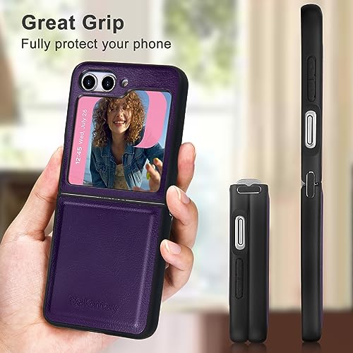 Belemay for Samsung Galaxy Z Flip 5 Case-Genuine Leather+Soft TPU Bumper-Protective Slim Cover-Shockproof Samsung Z Flip5 Phone Case Compatible with Samsung Galaxy Z Flip 5 (5G 2023)-Royal Purple