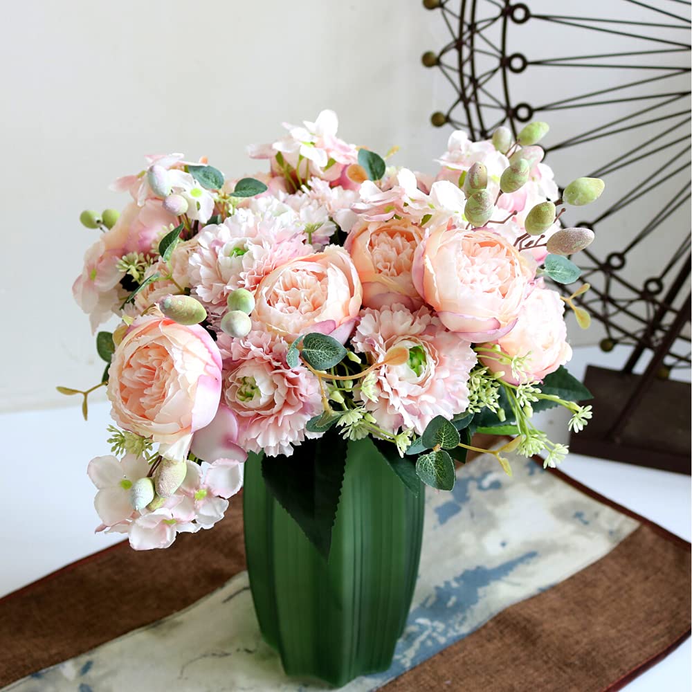 ASTRYAS Artificial Flowers, 2 Pcs Pink Peonies Fake Peony Flowers Light Pink Silk Peonies Arrangements for Home Office Party Wedding Decoration