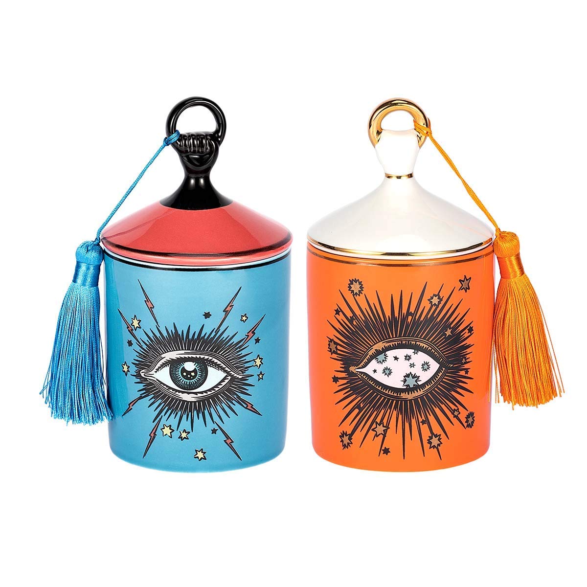 KESHENG Modern Decorative Jar Ceramic Vanity Bathroom Canister Holder Storage Box for Jewelry Cotton Balls,Bath Salts, 2 Pack, Blue/Orange