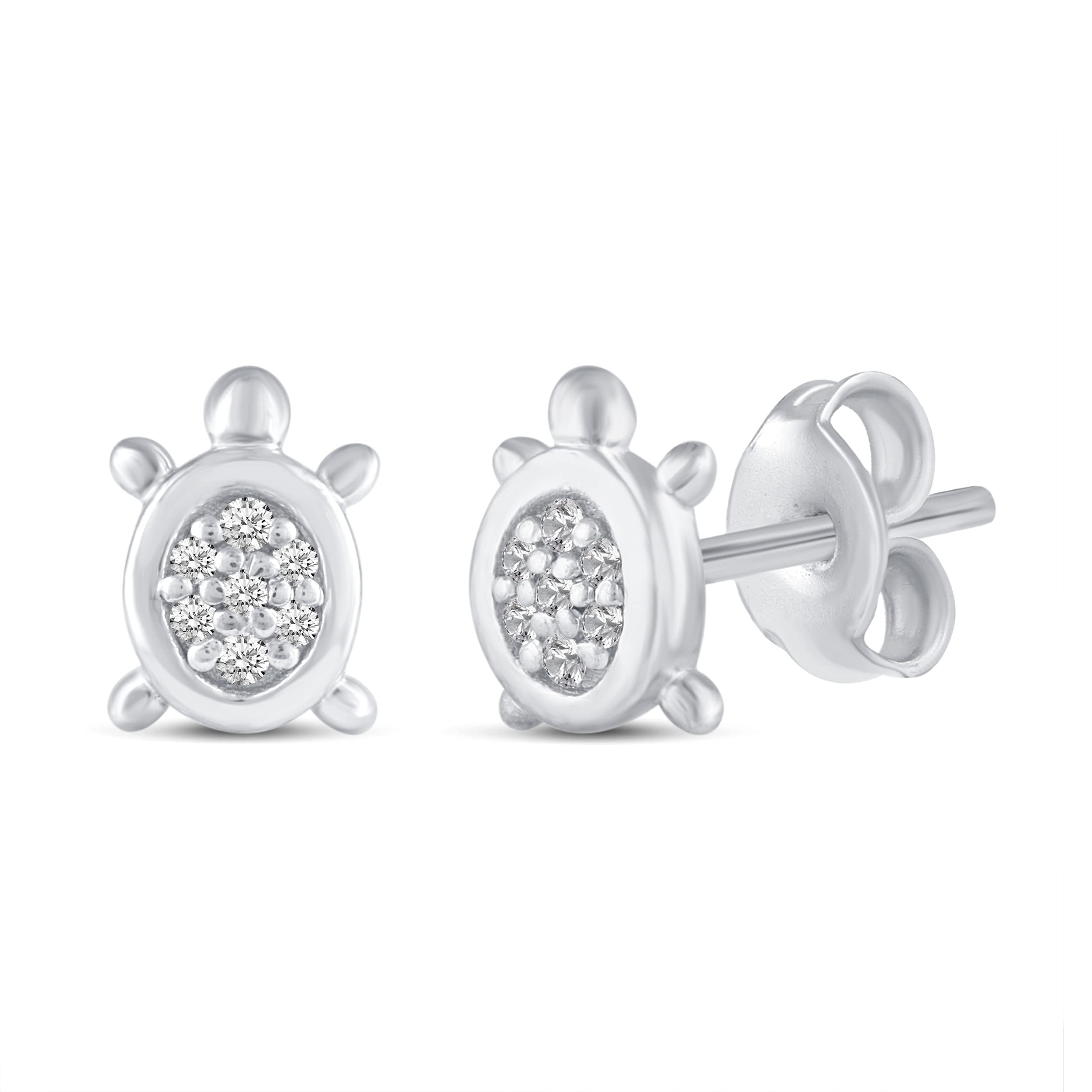 3 Pairs Set Ear Party 1/10 Cttw Natural Diamond Turtle Star Bezel Stud Earrings in 925 Sterling Silver