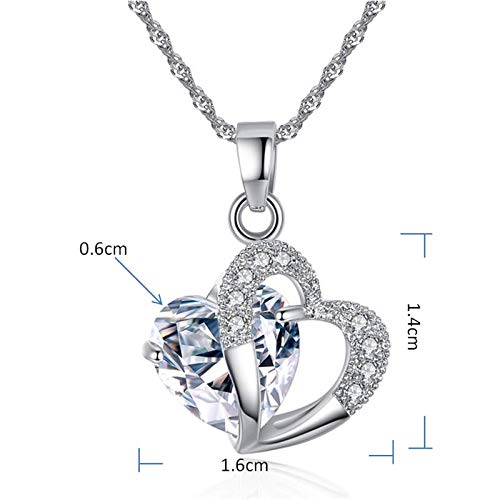 Lutos Heart Silver Plated Crystal Diamond Gem Pendant Hollow Silver Chain Necklace Shinning Jewelry for Girl Women