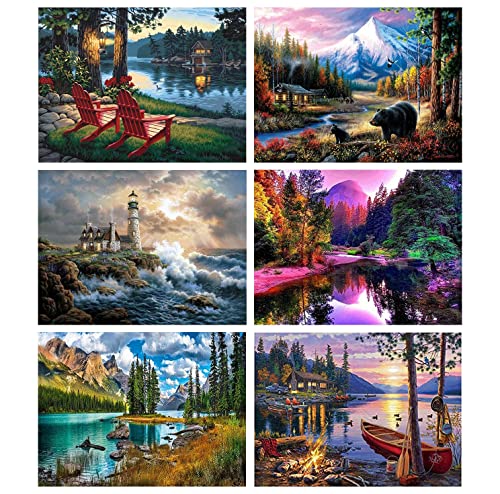 AOSGEDY 6 Pack Paint by Numbers,Paint by Numbers for Adults Kids Beginner, Adult Paint by Number DIY Landscape Oil Painting for Home Wall Decor 12X16 Inch