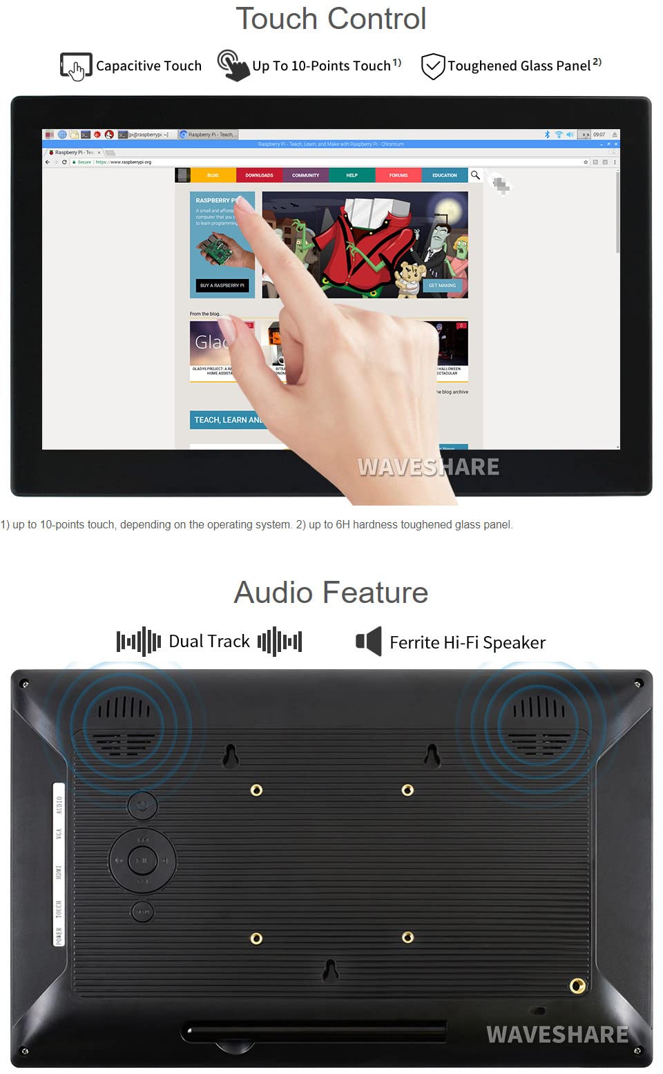waveshare 13.3inch Capacitive Touch Screen LCD V1, with Case and Toughened Glass Cover, 1920×1080, HDMI, IPS,