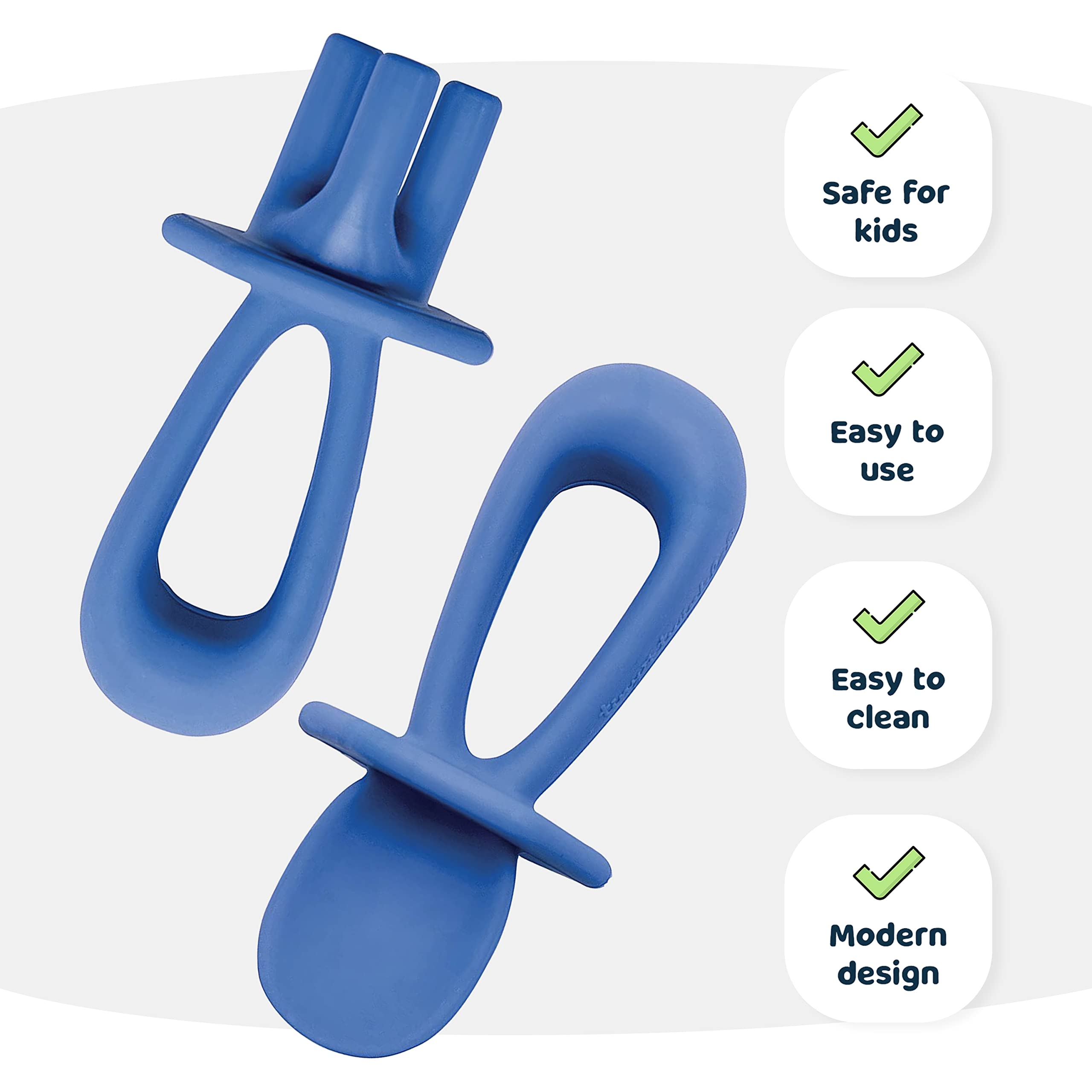 Tiny Twinkle Silicone Training Utensils - Baby Spoons and Baby Forks For Self-Feeding Training - Silicone Baby Led Weaning Utensils For Toddlers And Babies 6-24 Months - Baby Feeding Supplies (Indigo)