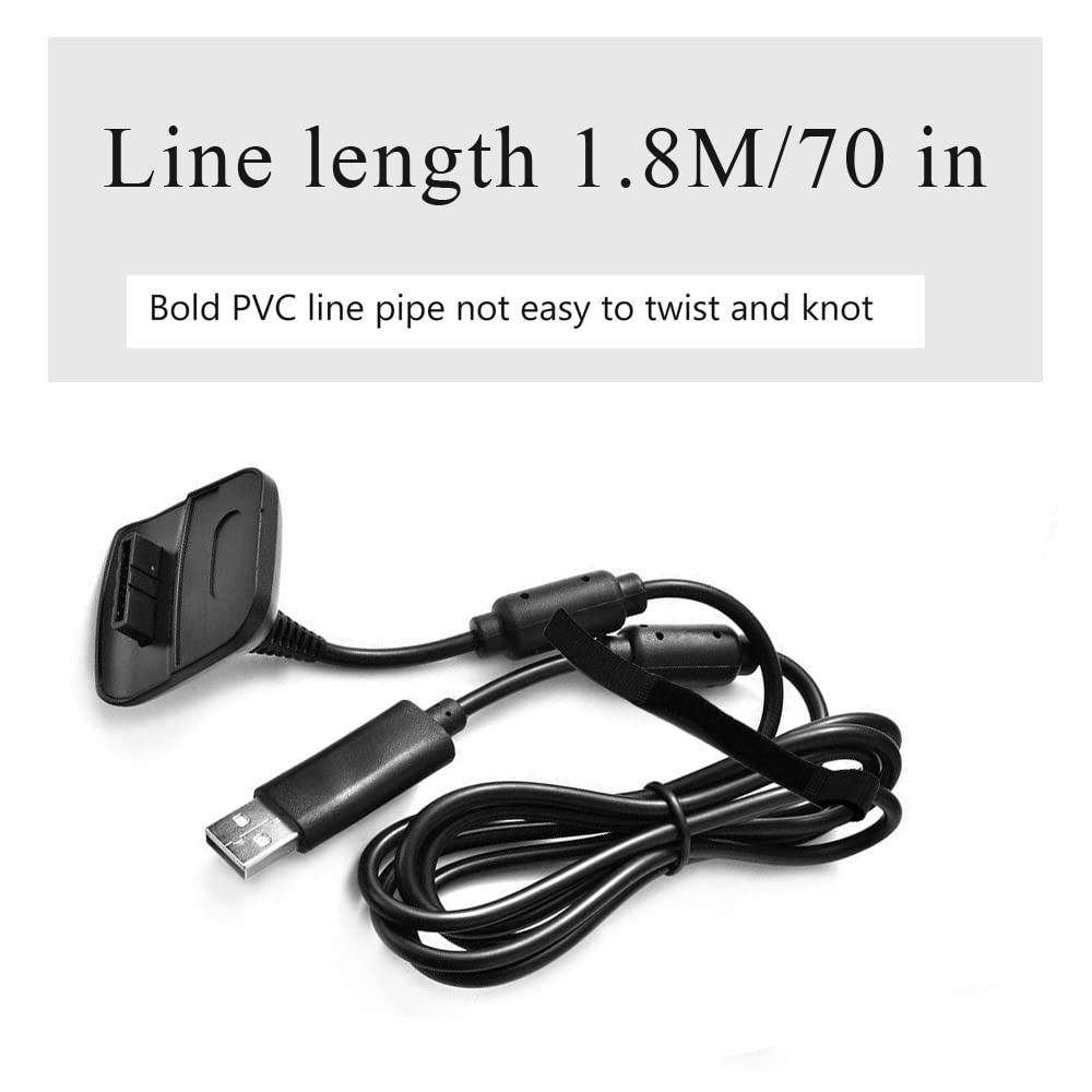 2Pack Charging Cable for Xbox 360 with Cable Ties, 6Ft Ring Game Controller USB Compatible with Microsoft Xbox360 / Xbox 360 Slim Game Controllers Charge and Play Kit