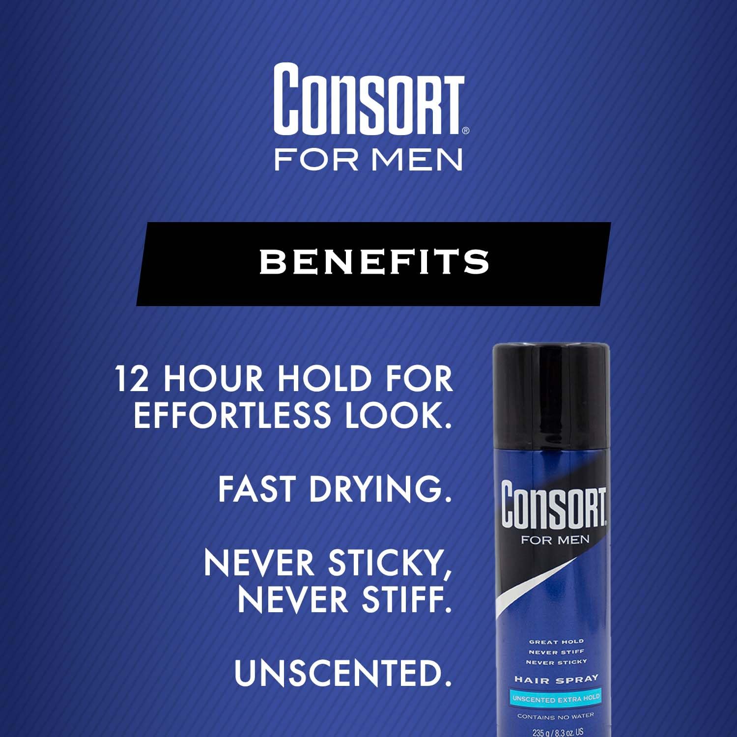 Consort Extra Hold Unscented Aerosol Hair Spray for Men, 8.3 oz – The Ultimate Mens Hairspray for Thin Hair and Mens Grooming Needs, Dry Look Styling