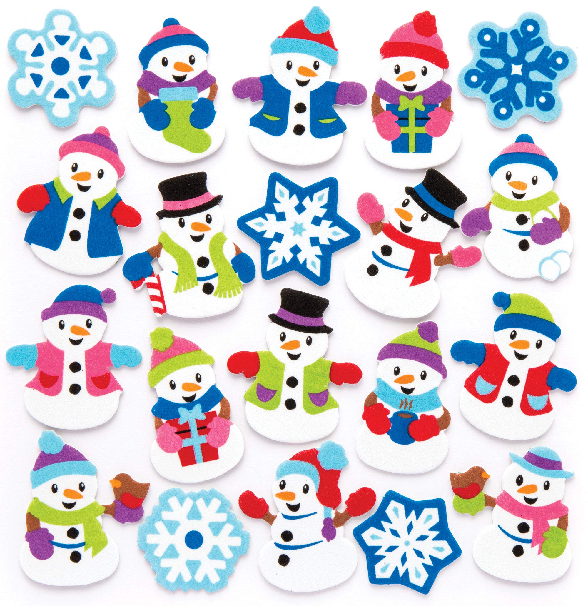 Baker Ross AR685 Snowman Foam Stickers - Pack of 120, for Kids' Christmas Crafts and Art Projects, Cards, Party Bags, and Ornaments, White