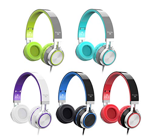 ELECDER i39 Headphones with Microphone Foldable Lightweight Adjustable On Ear Headsets with 3.5mm Jack for Cellphones Computer MP3/4 Kindle School (Mint/Gray)
