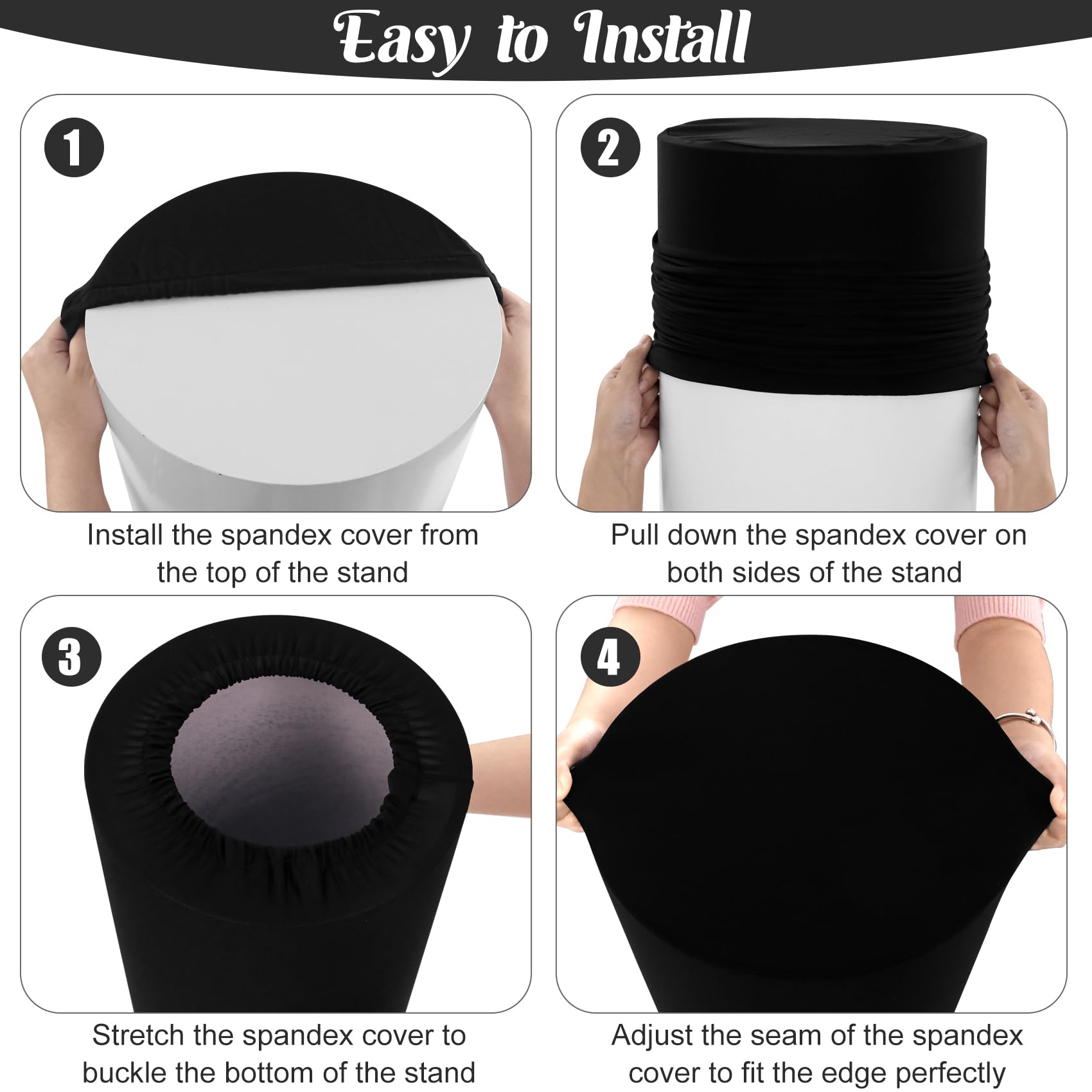 Spandex Cylinder Pedestal Stand Covers Set of 5 Stretchable Cylinder Plinth Covers Dessert Table Display Pillars Cover for Wedding Props Babyshower Birthday Party Event Decor (Black)