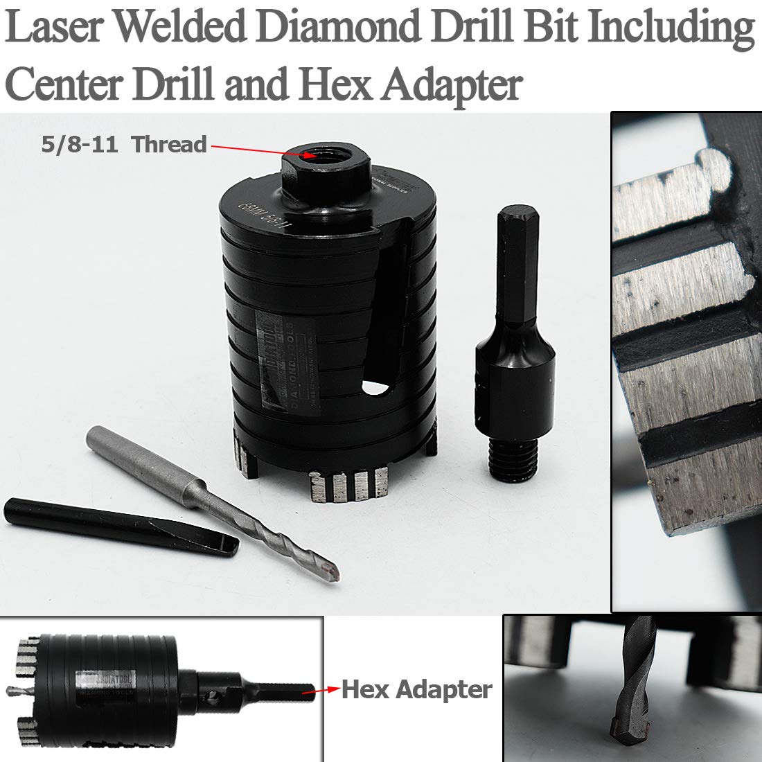 SHDIATOOL Brick Hole Saw for Concrete Granite Block Wall Marble Stones 68mm Diamond Center Drill Core Bits for Angle Grinder and Drills