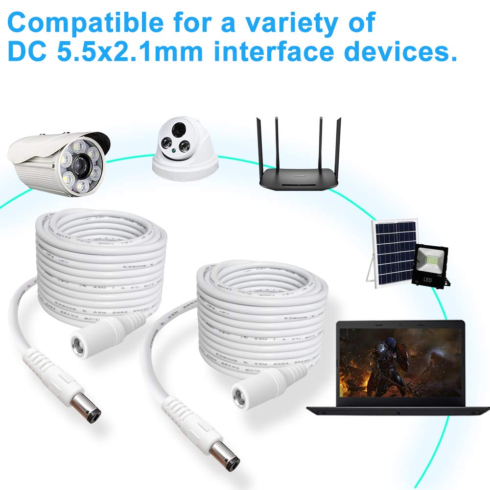 SIOCEN【2-Pack DC Power Extension Cable 13ft 5.5mm x 2.1mm 12V DC Security Camera Extension Cord Male to Female for CCTV Indoor,Standalone LED Strip,DC Power Supply Adapter Extender Cable