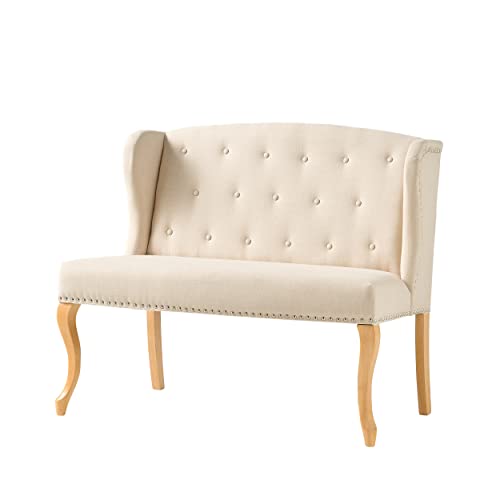 Christopher Knight Home Adrianna Wingback Button-Tufted Fabric Loveseat, Natural Plain
