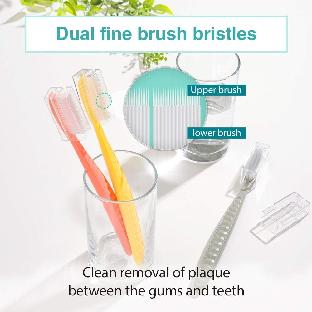 WANGTA Toothbrush 4pcs, Twice as Wide as Regular Brush Head, Wide Toothbrush, Long Brush Head, More Comfortable and Easier Brushing (White Brush)