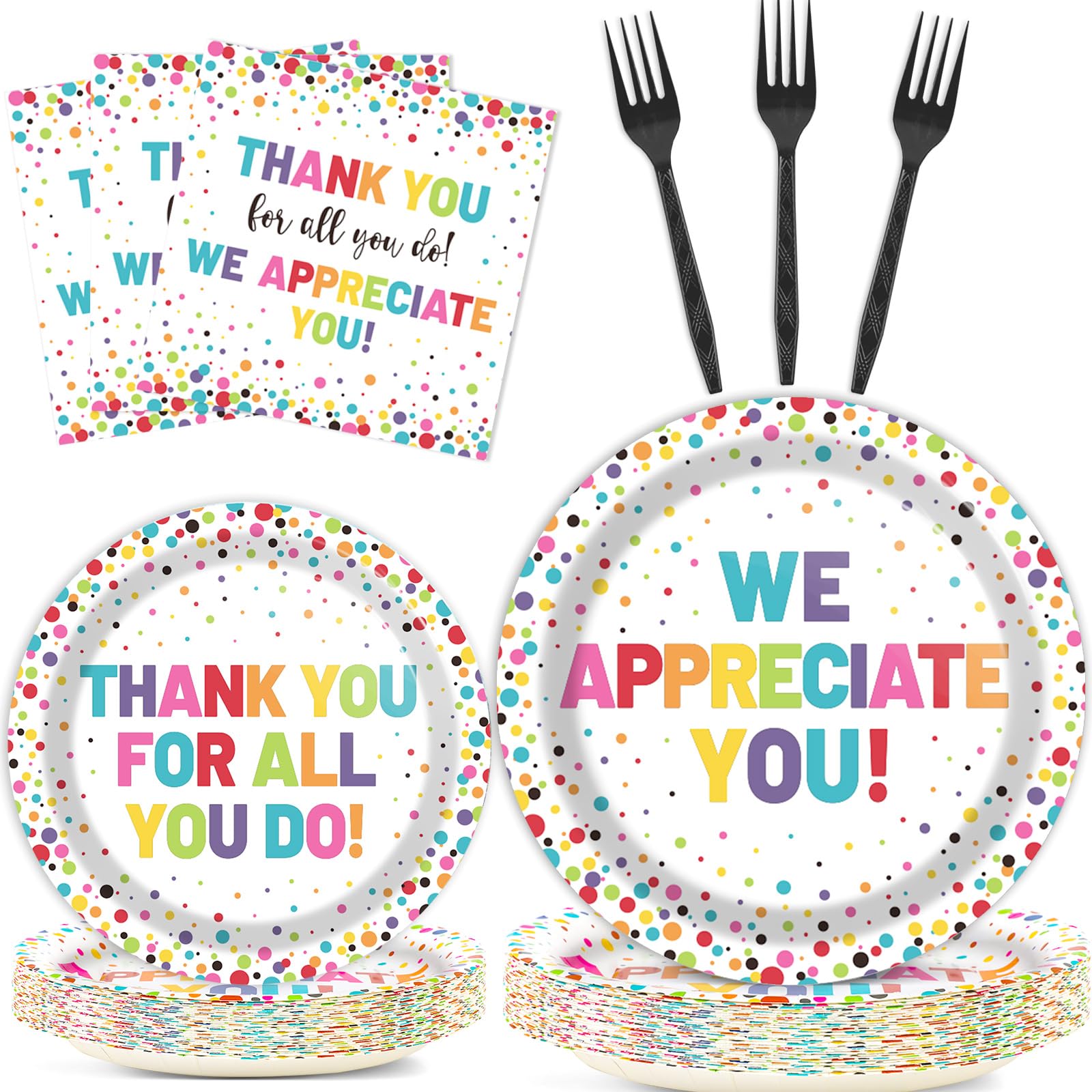 96Pcs We Appreciate You Plates and Napkins Thank You for All You Do Party Decorations Polka Dot Appreciation Paper Plates for Teachers Employee Staff Pastor Volunteer Appreciation Week Decor Serve 24