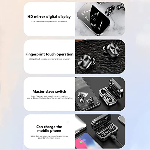 5.2 Binaural Digital Power Display Bluetooth Headset - in-Ear Sports Waterproof Noise Cancellation Built-in Mic Headphones with Charging Case for Running Outdoor Sports(Black)