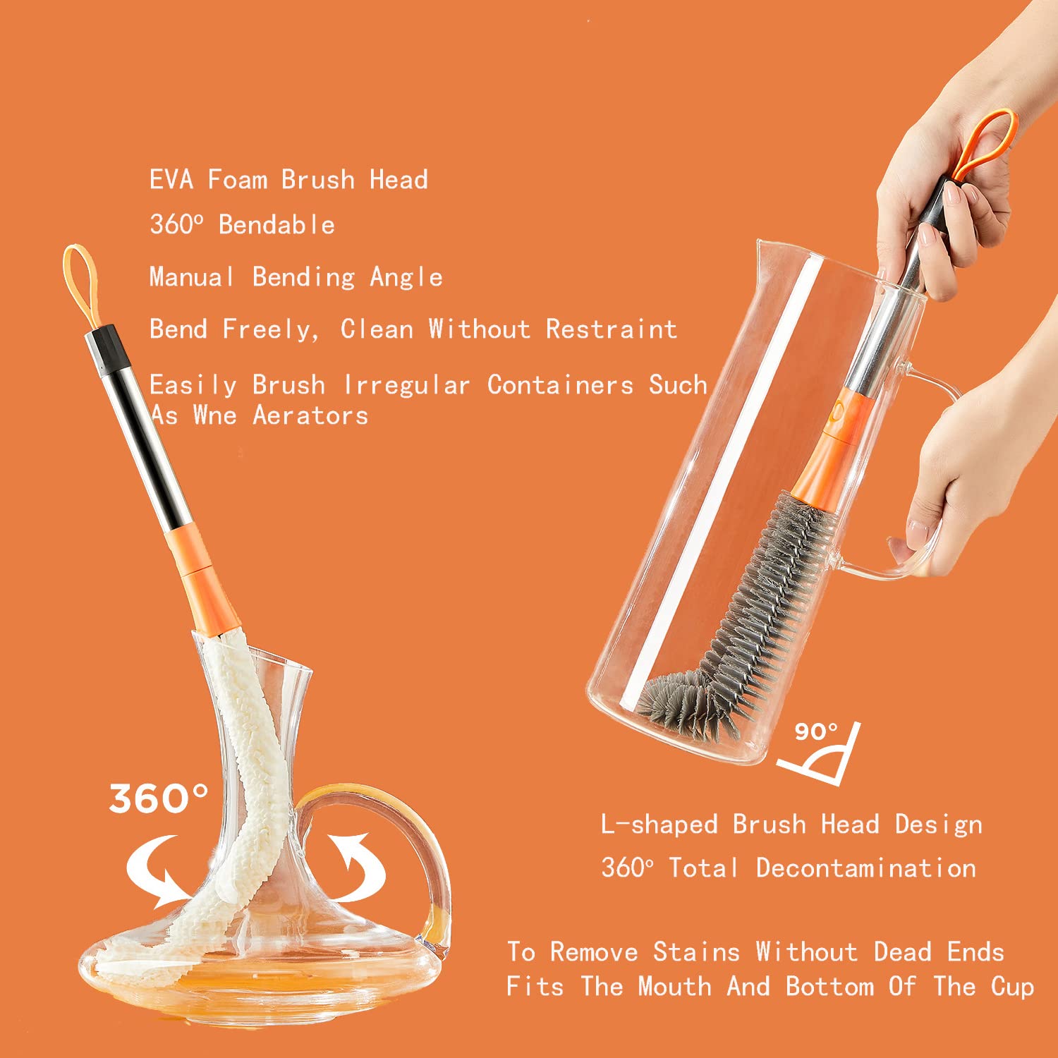 4 Pieces Bottle Brush Set, Long Handle Wine Decanter Cleaning Brush + Straw Cleaner Brush + Thermos Lid Cup Brush for Cleaning Baby Bottle Goblet